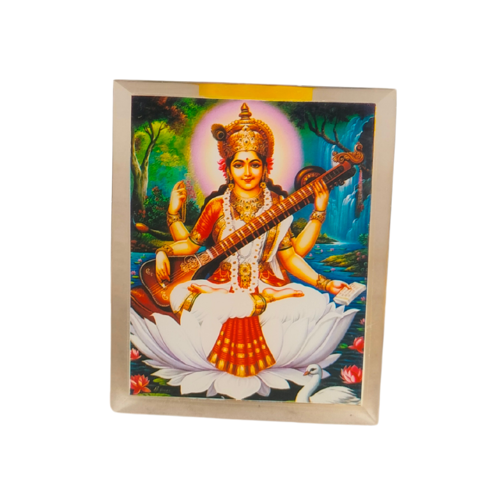 Saraswati Devi Acrylic Frame for Mandir, Car & Table Decor 3.5 in by 3 ...
