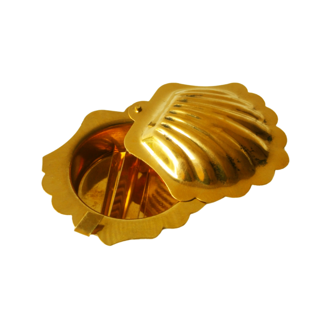 Brass Haldi kumkum Box/ karanda / Kankavati (Oyester shaped), Length 3 ...